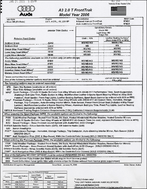 A3 Dealer "Vehicle Order Guide" - Audizine Photo Gallery