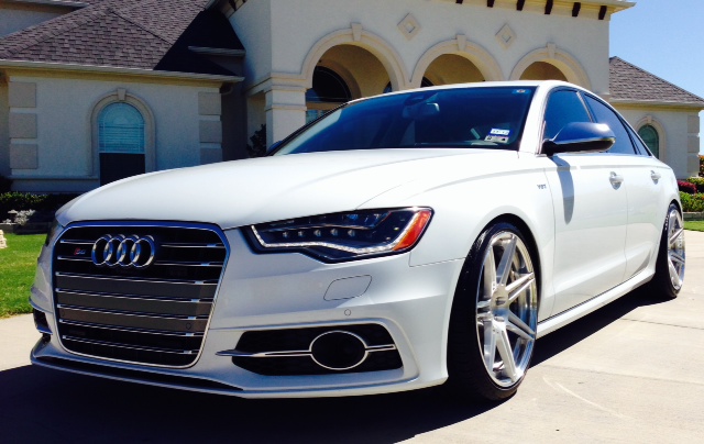 glacier white S6 wheels, H&R lowering mod. and AWE exhaust