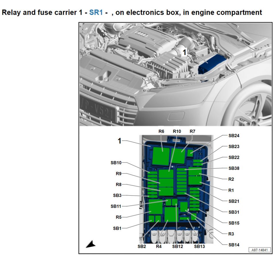 Location of the starter relay J53 on 2018 TTRS